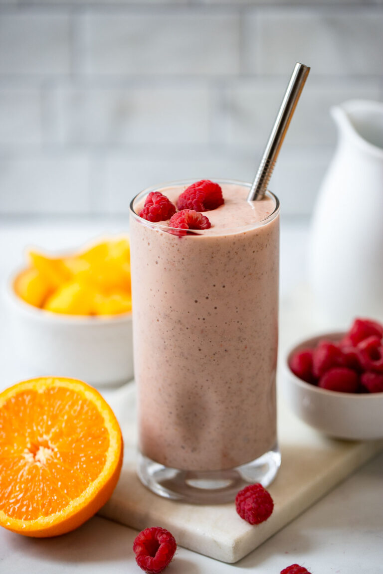 Mango Raspberry Smoothie | Dietitian Debbie Dishes